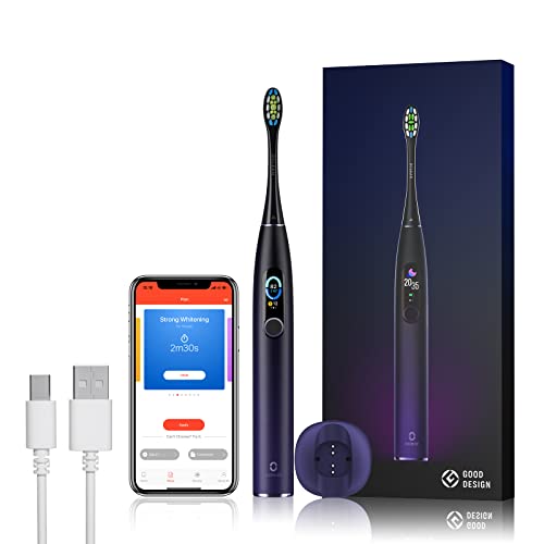 Oclean X Pro Electric Toothbrush 84,000 Movements/min Deep Cleaning with LCD Touch Screen, 2H Fast Charge Lasts 30 Days, 3 Modes 32 Intensities, Sonic Toothbrush Smart Timer- Black Purple