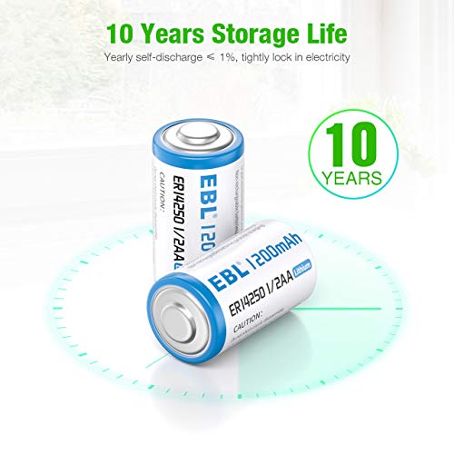 EBL 1/2 AA Size 14250 ER14250 3.6V Lithium Batteries, Non-Rechargeable Battery for Dog Collars and Baby Movement Monitor Alarm Systems and More