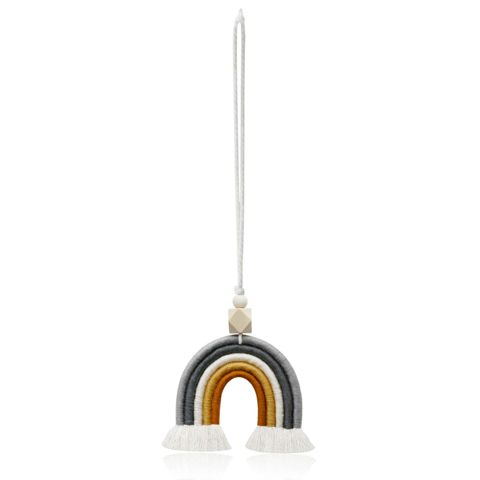 ZOONAI Rainbow with Wood Bead Decorations Wall Décor Hanging Colorful Handmade Weaving Car Ornament Modern Home Decoration Accessories Hanging Pendant for Bedroom Nursery Baby Kids Rooms (B-Gray)