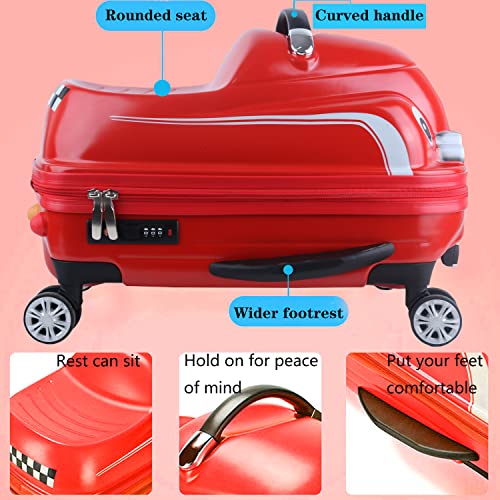 ELDA 20" Kids Ride-on Travel Suitcase Trolley Children's Carry On Hardside Rolling Luggage with Wheels,TSA Lock,Car Design for Boys Girls
