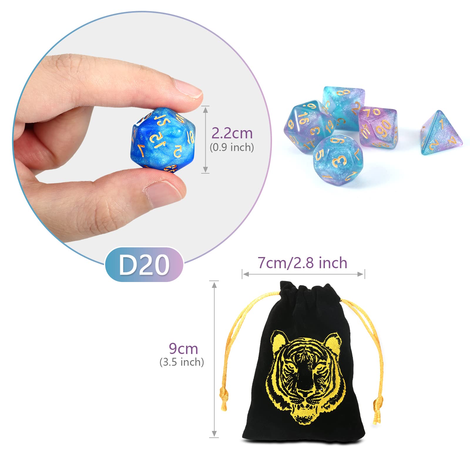 42PCS DND Dice Sets, Role Playing Dice with Pouches Acrylic Polyhedral Dice Sets for DND RPG MTG Table Game (D4 D6 D8 D10 D12 D20)