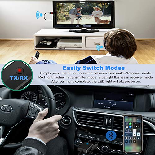 Isobel USB Bluetooth 5.0 Transmitter Receiver, 4-in-1 Mini Wireless Audio Adapter, 3.5mm Bluetooth AUX Adapter for TV PC Headphones Speakers Car/Home Stereo System, USB Power Supply