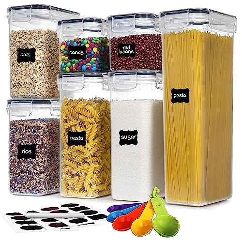 2023 New 7 PACK Airtight Food Storage Containers With Lids, BPA Free Kitchen Storage Containers for Spaghetti, Pasta and More, Plastic Canisters for Pantry Organization and Storage(Attached sticker)