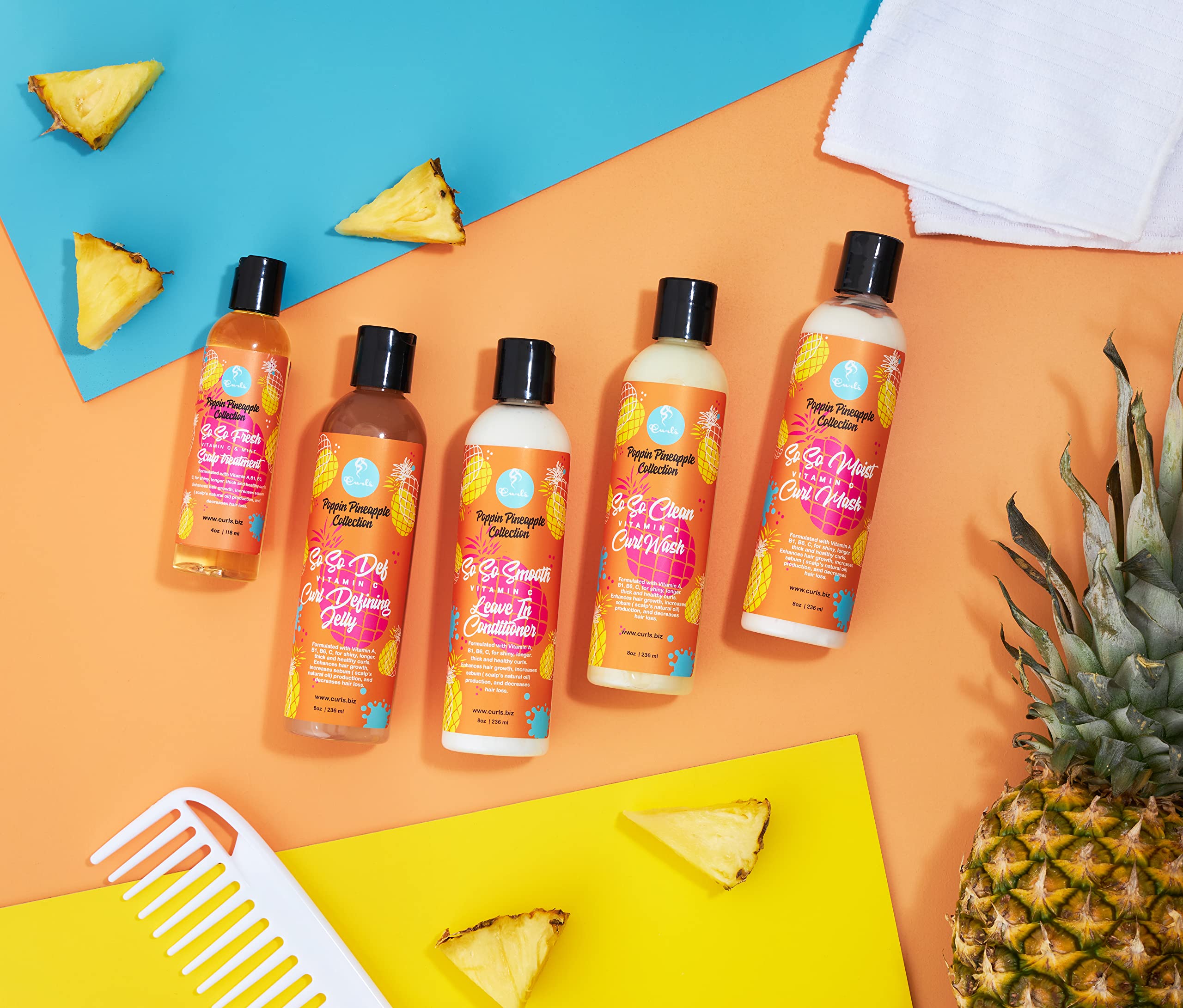 Curls Poppin Pineapple So So Clean Vitamin C Wash - Rejuvenating, Hydrating, and Cleansing - Hair and Scalp Shampoo - For Wavy, Curly, and Coily Hair Types, 8 Ounces
