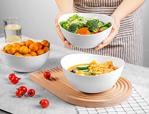 Honla 48 oz Large Salad Bowls,Set of 4 Big Plastic Bowls for Cereal,Pasta,Popcorn,Snacks,Serving Side Dishes,Dinner Parties,Oval Shape,White