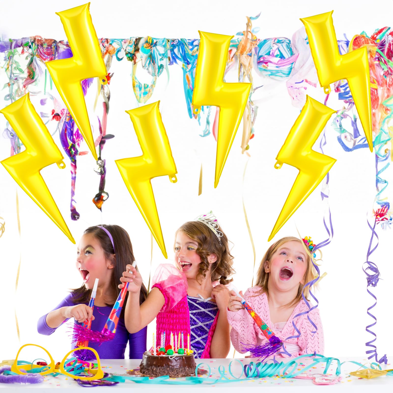 6 Pcs Lightning Balloons 45 Inch Yellow Flash Mylar Foil Balloons For Party Thunder Lightning Shape Floatable Balloons For Boys Electric Birthday Party Wedding Graduation Baby Shower Decors
