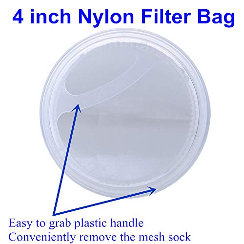 Honritone 5Pack Nylon Mesh Filter Socks 4 Inch Ring 50/75 / 100/200 / 300/400 Micron - by 14 Inch Long β Aquarium Filter Bags (300 Micron 4" x 14" Nylon Mesh Bag)