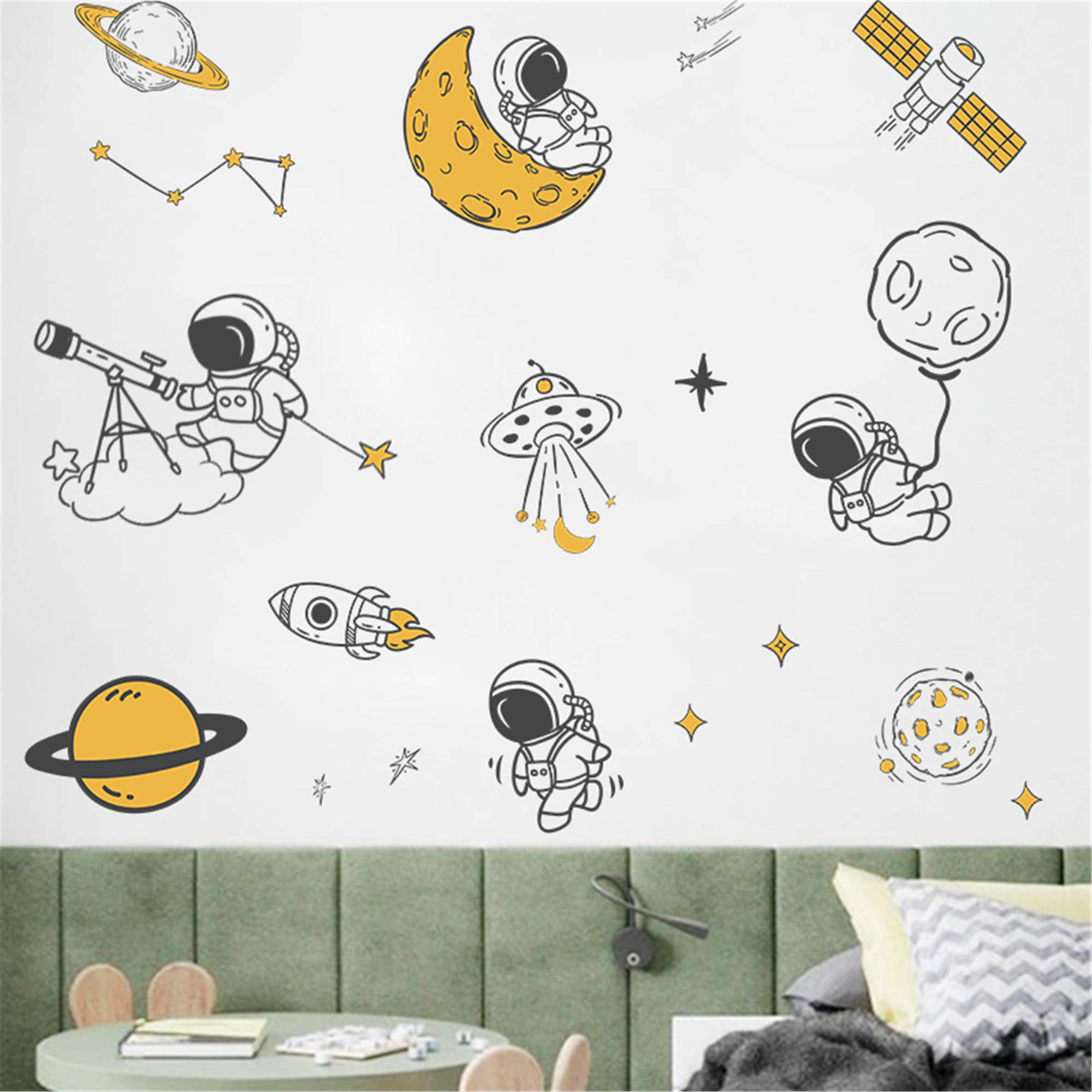ROFARSO Wall Stickers Astronaut Planet Outer Space Stars DIY Vinyl Removable Large Wall Decals Art Decorations Decor for Kids Boys Bedroom Living Room Playing Room Murals