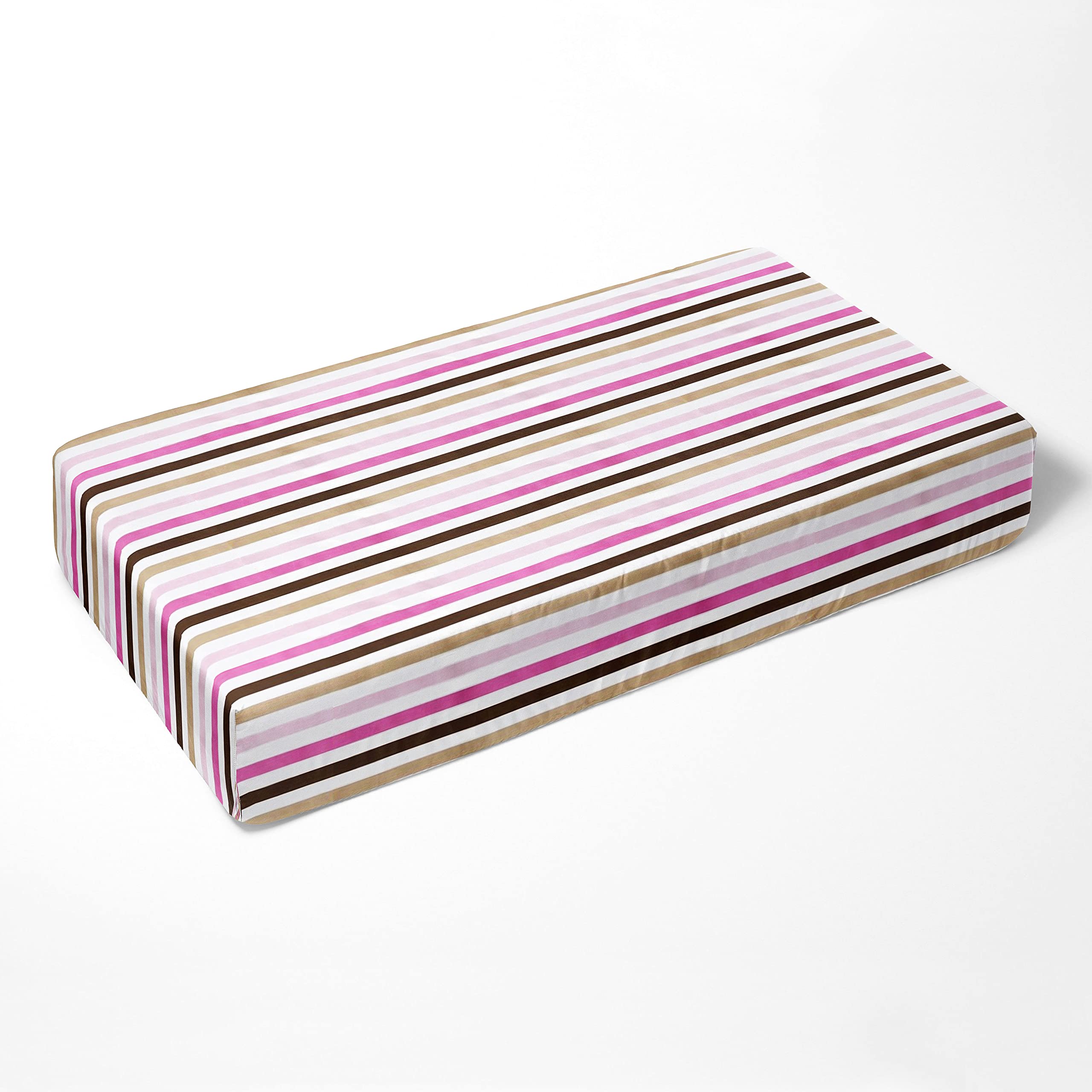 Bacati - 2 Pack MOD Stripes Printed Neutral 100% Cotton Universal Baby US Standard Crib or Toddler Bed Fitted Sheets (Pink Chocolate Brown)