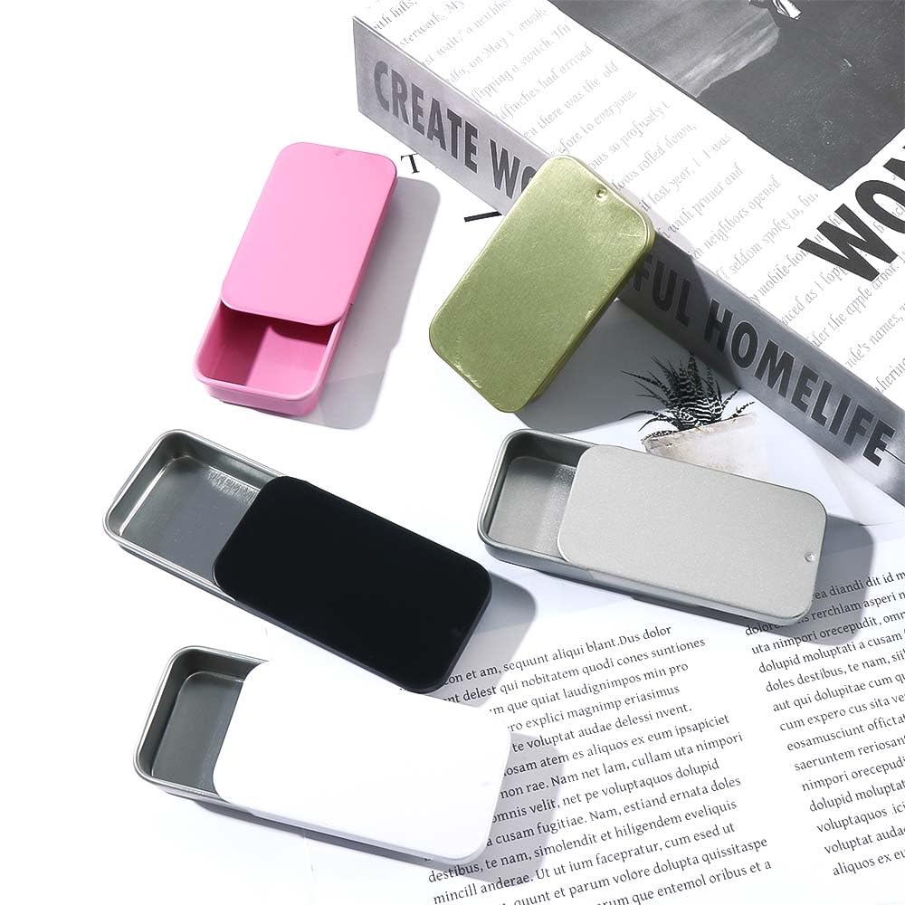 6 Pcs Mini Rectangular Storage Box,Tinplate Push-Pull Box,Slide Top Tin Containers,Metal Containers,2.36x1.34x0.43inch