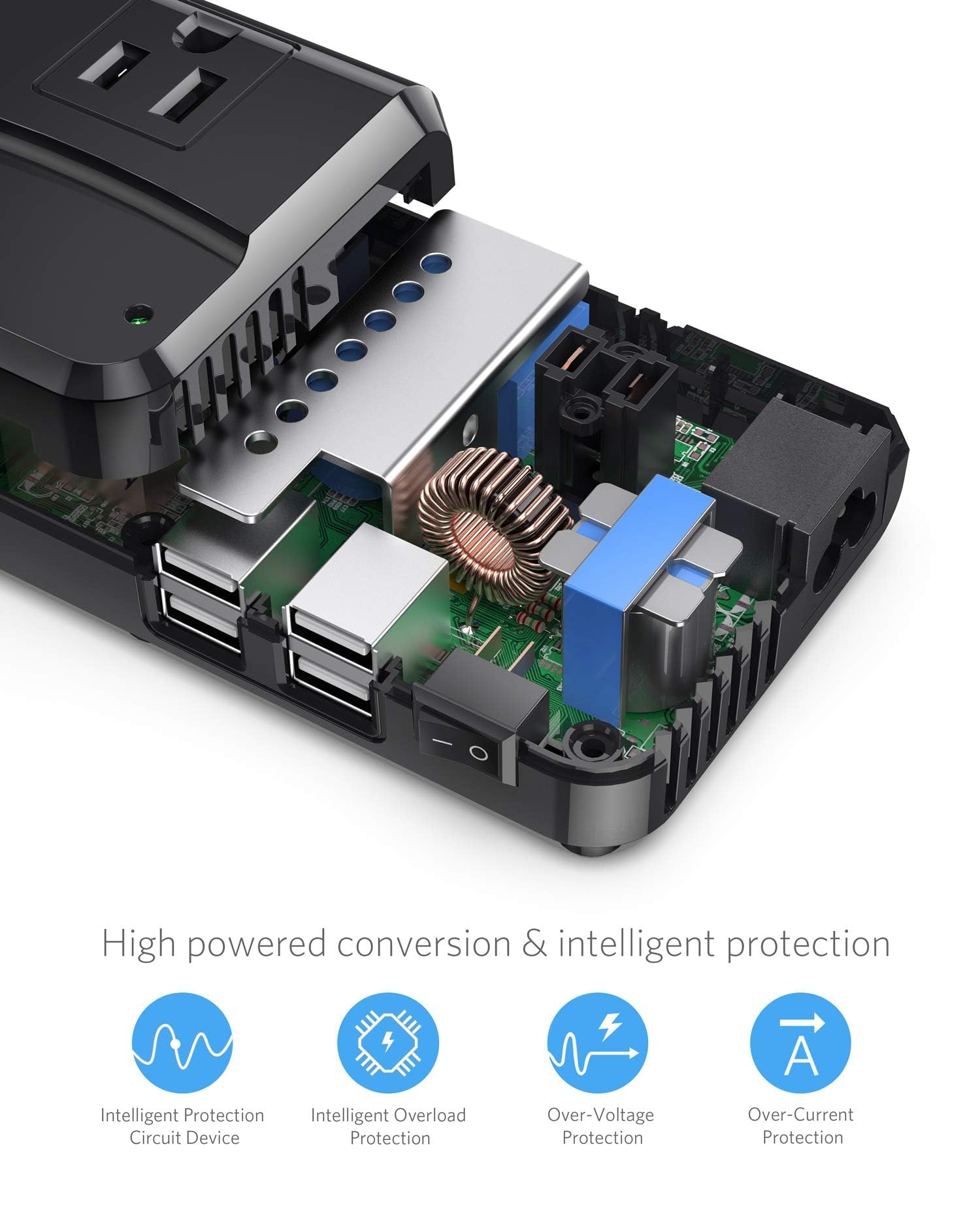 BESTEK Power Converter Adapter 220V to 110V Voltage Converter International Outlet Adapter with 6A 4 -Port USB Charging and UK/EU/AU/US Universal Travel Adapter(Black)