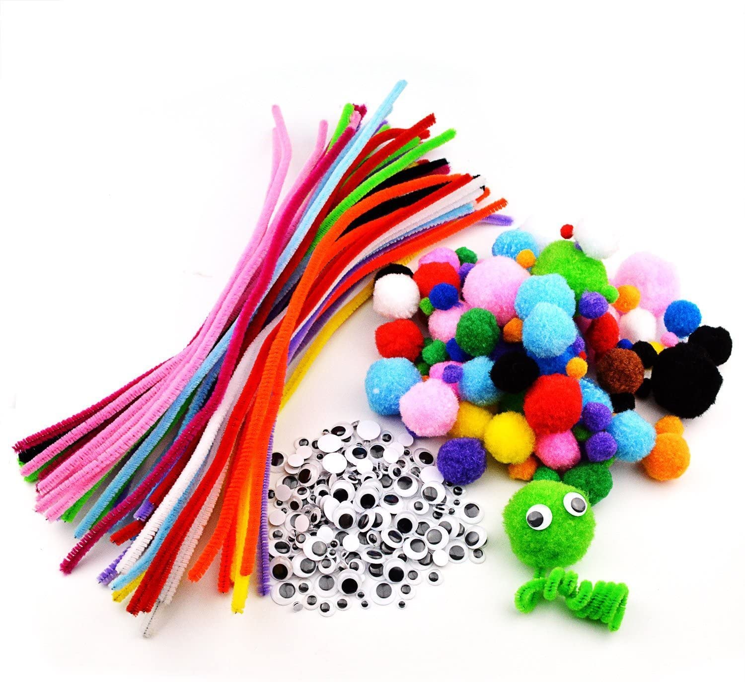 450 Pcs Pipe Cleaners, Which Includes 100Pcs Pipe Cleaners Craft,150Pcs Googly Eyes Self Adhesive and 200Pcs Pompoms for Arts and Crafts for Kids Ages 8-12