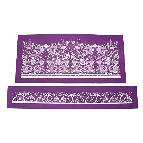 AK ART KITCHENWARE 2pcs Peony Design Mesh Stencil for Royal Icing Lace Cake Stencil Cake Decorating Tools Fondant Cake Mold Lace Mat Pastry Tools Bakeware Sugarcraft Bakery Fabric Stencils MST-06