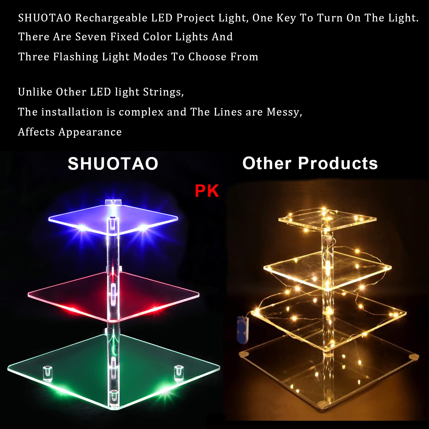 2 Set - 3 Tiers LED Acrylic Cupcake Stand, Rechargeable Clear Dessert Display Stand Cupcake Tower for Christmas, Weddings, Anniversaries, Baby Showers, Birthday Parties