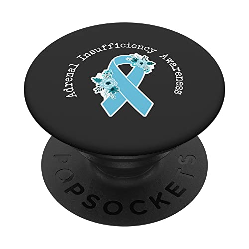 Adrenal Insufficiency Awareness Floral Light Blue Ribbon PopSockets Swappable PopGrip
