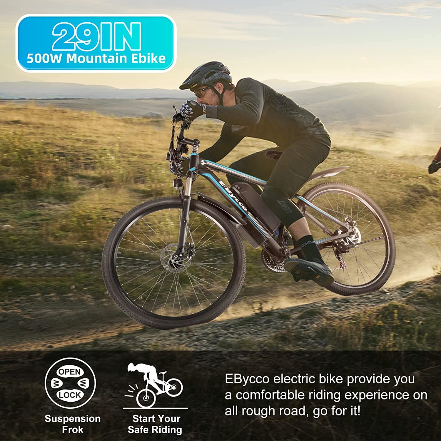 29'' Fat Electric Bike for Adults 48V 500W,dual disc brakes + 21 speed shifting system, LED smart meter, with USB charging phone holder, maximum load 150 kg, suitable for beach snow all terrain road