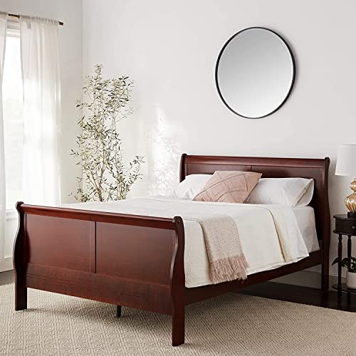 BOWERY HILL Traditional Style Queen Sleigh Bed in Cherry | KD Headboard, Footboard