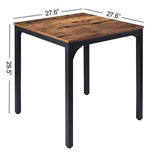 MUPATER Square Industrial Kitchen Dining Table for Small Spaces, Dining Table Desk with Stable Metal Sturdy Construction, 27.6''W x 27.6''L x 29.5''H, Rustic Brown