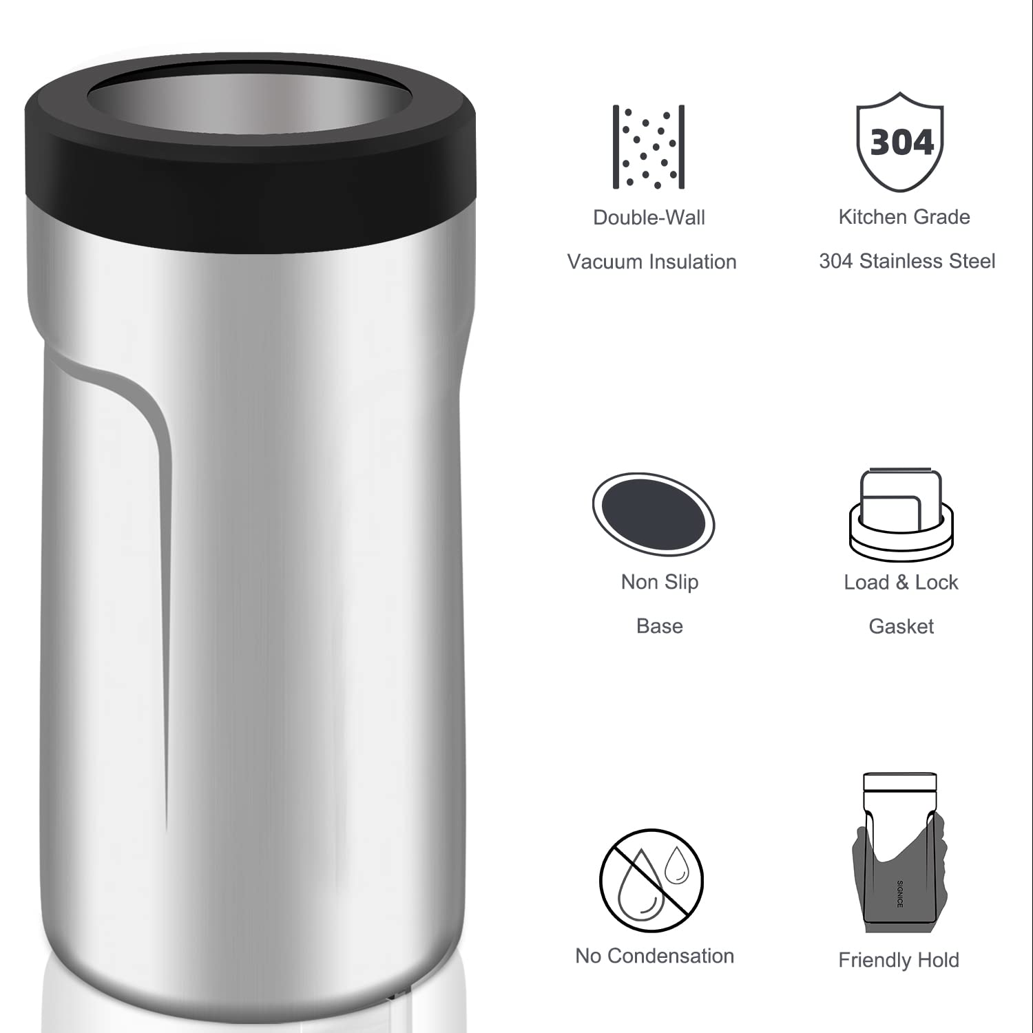 3 In 1 Insulated Universal Can Cooler - Signice Double Walled Vacuum Insulator Stainless Steel Slim Can Cooler for 12 Oz Skinny Tall Standard Regular Can Beer Bottle (Glitter Purple Blue)