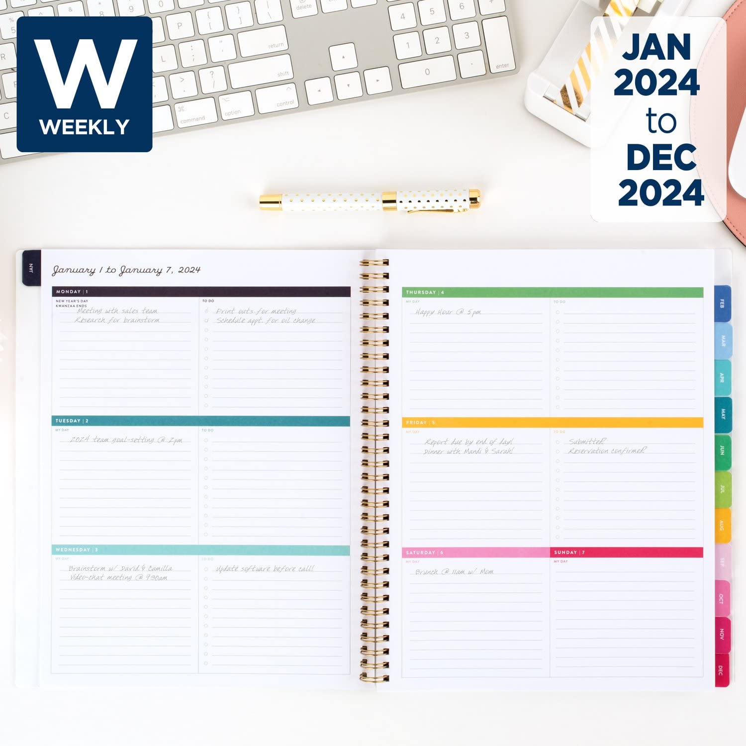 2024 Weekly & Monthly Planner Simplified by Emily Ley for AT-A-GLANCE, 8-1/2" x 11", Large, Happy Stripe (EL16-905-24)