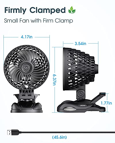 2023 New USB Desk Fan, Variable Speed Clip on Fan with Strong Airflow&Sturdy Clamp, 360°Rotation Adjustable Portable Table Cooling Fan for Home Office Car Stroller
