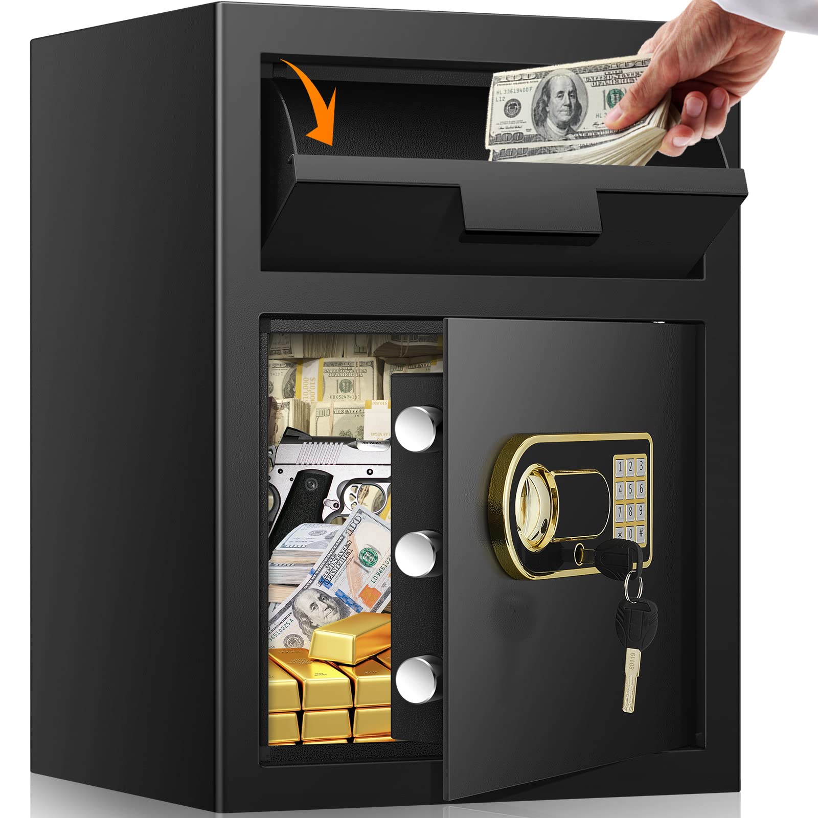 2.6 Cubic Fireproof Depository Safe with Drop Slot, Electronic Anti-Theft Drop Safe for Business with Programmable Numeric Keypad Lock and Spare Keys, Cash Drop Safe Box for Office Home Retail Store
