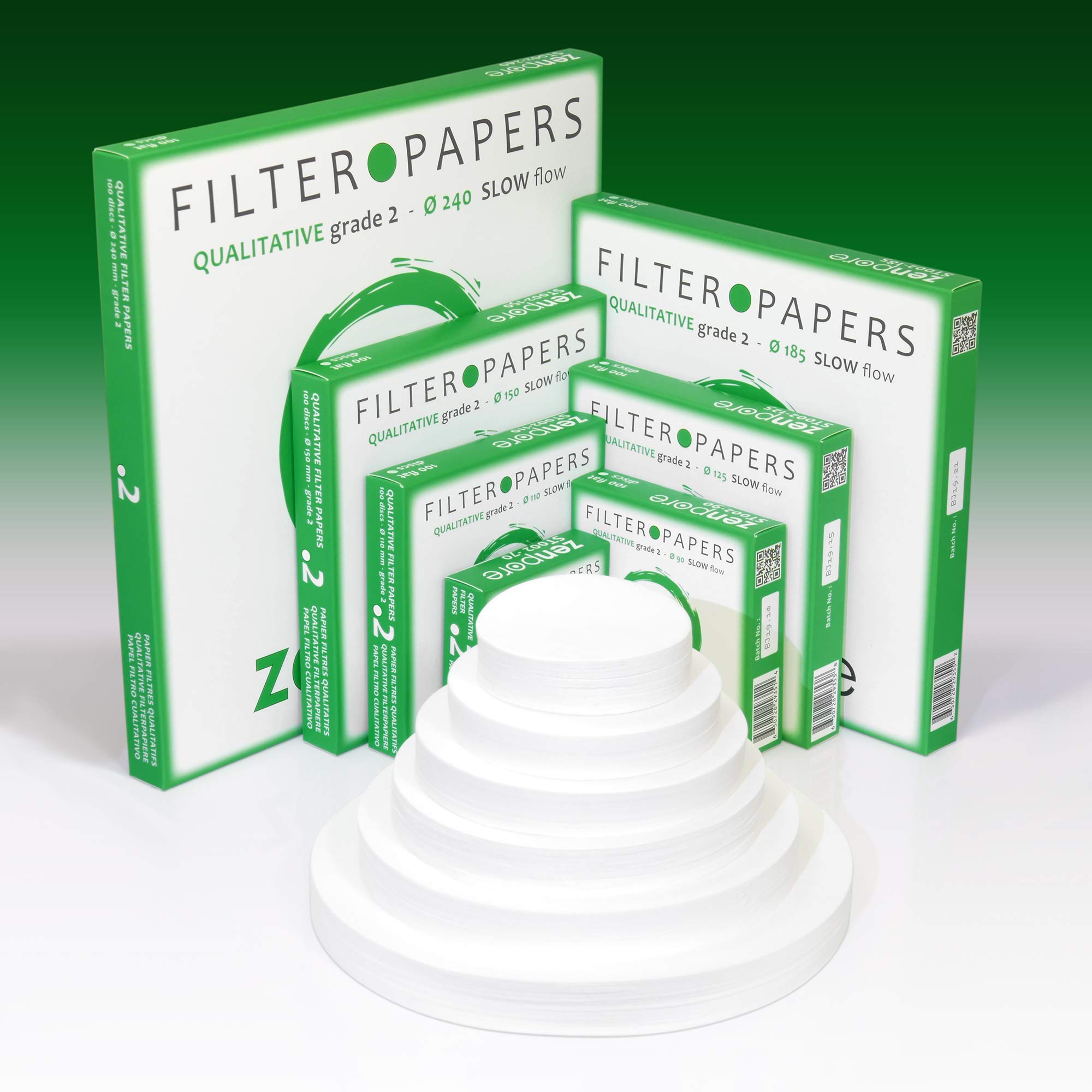 18.5 cm Lab Filter Paper, Standard Qualitative Grade 2 - ZENPORE Slow Flow 185 mm (100 Discs)