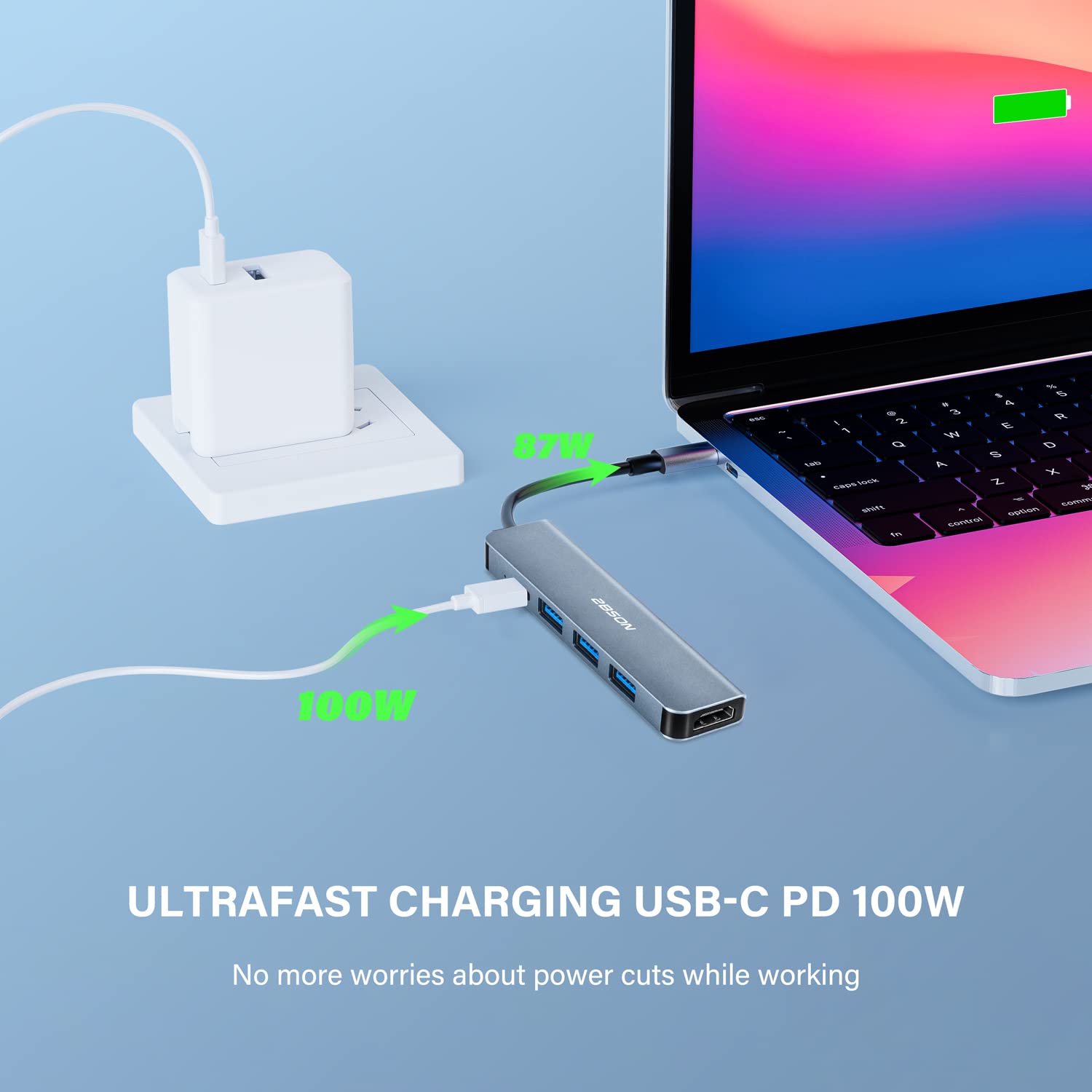 2BSON USB C Hub Adapter 5 in 1 with PD 100W, 4K HDMI, 1 USB-A 3.0, 2 USB-C 2.0, Docking Station Compatible with MacBook, Dell, Surface.