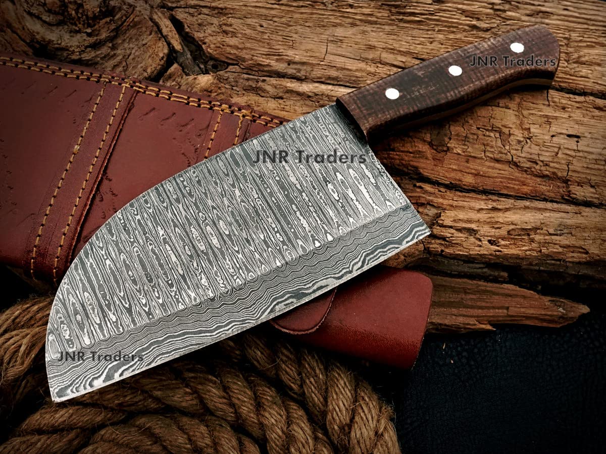 Custom Handmade Damascus Steel Serbian Chef knife - Damascus Meat Cleaver Knife - Butcher Knife for Meat Vegetables Cutting JNR -0224