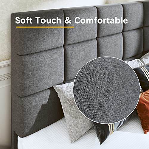 Fluest Queen Bed Frame Upholstered Bed Frame Platform with Adjustable Headboard Linen Fabric Tufted Headboard Wooden Slats Support/No Box Spring Needed/Easy Assembly/Mattress Foundation, Grey