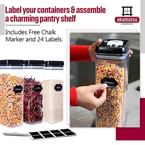 Akamatsu Homewares Set of 4 Extra Large Stackable Food Storage Containers with Airtight Sealable Lids - 110oz Kitchen Canisters for Flour Sugar Cereal Pasta Rice Dry Food - Pantry Organization and Storage - Space Saving - Rodent Proof - Smell Proof