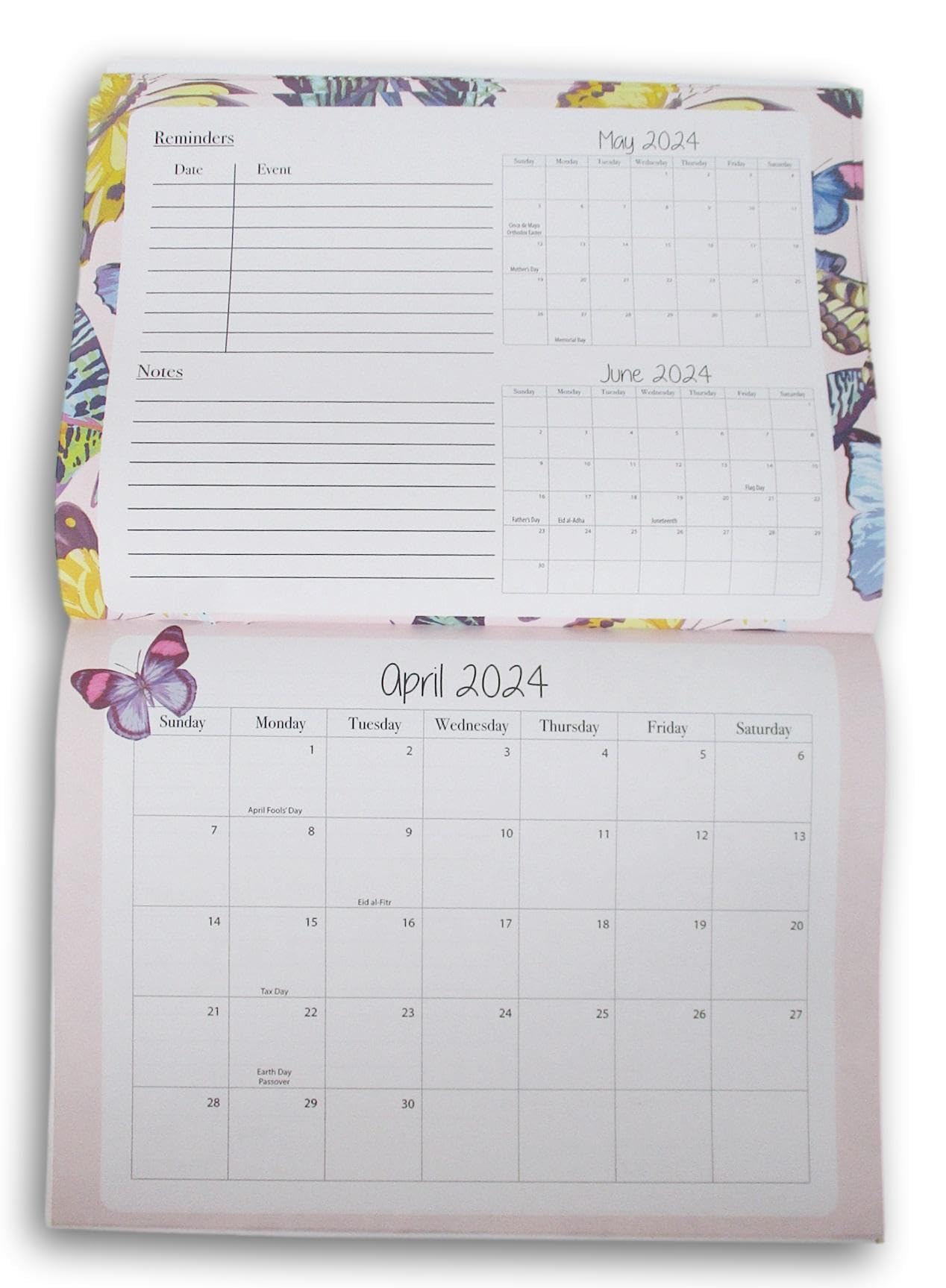 2023-2024 Monthly Academic Student Calendar and Planner (Butterflies on Pink)