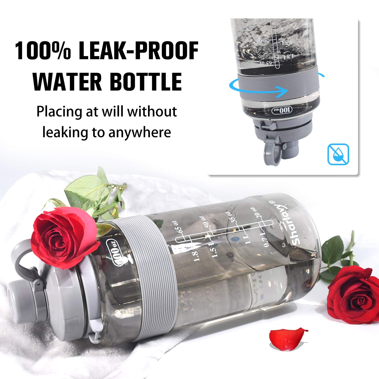 2.8L/ 100 oz Water Bottle Leak Proof, Reusable Water Bottle BPA Free Large Capacity Water Bottle with Straw Daily Water Intake Bottle Tracker Hourly Big Water Bottle Hydrate Drinking More Water Bottle