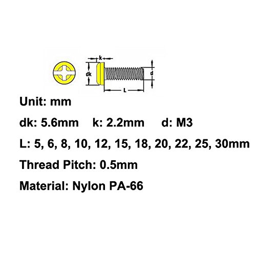 Electronics-Salon 100pcs M3 x 10mm Nylon Machine Screw, Black, Combination Phillips-Slotted Drive, Pan Head, Metric