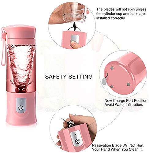 2psc Portable Blender, USB Travel Juice Cup Baby Food Mixing Juicer Machince with Updated 6 Blades with Powerful Motor 4000mAh Rechargeable Battery,13Oz Bottle
