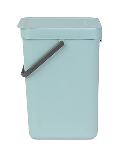 Brabantia Sort & Go Kitchen Recycling Can (3.2 Gal/Mint) Stackable Waste Organiser with Handle & Removable Lid, Easy Clean, Fixtures Included for Wall/Cupboard Mounting