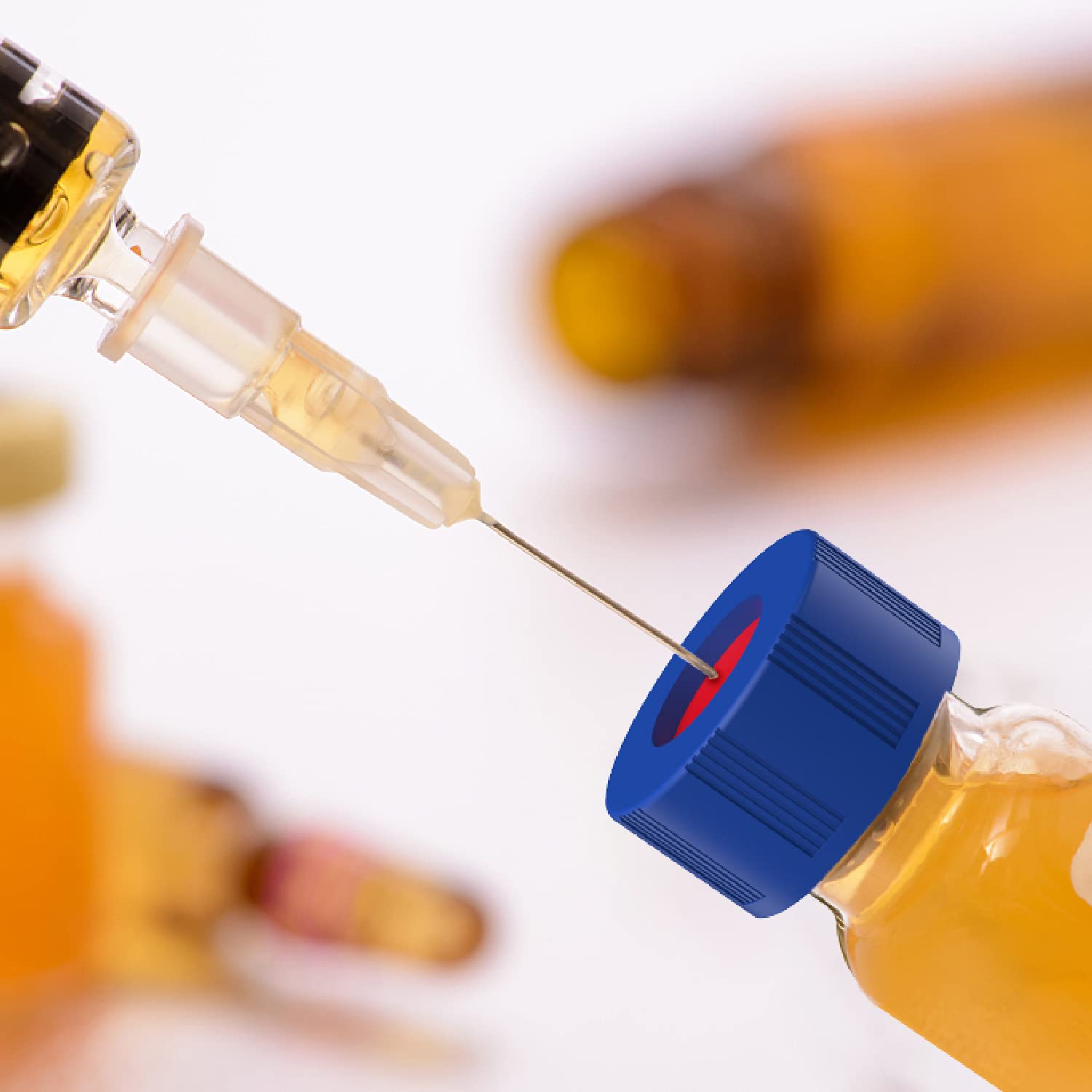 2mL Autosampler Vials with Caps, Lab Amber Vial 1000 PCS, 9-425 HPLC Vials with Blue Screw Caps, Writing Patch, Graduation, Red PTFE & White Silicone