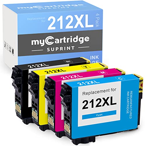 MYCARTRIDGE SUPRINT 212XL Ink Cartridges Remanufactured Ink Cartridge Replacement for Epson 212XL 212 XL Combo Pack for Expression Home XP-4105 XP-4100 Workforce WF-2850 WF-2830 Printer 4 Pack 212