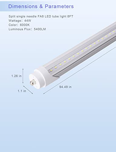 AQIQUUT Led Shop Light, Led Garage Light,8FT FA8 44W T8 6000K 5400LM Clear Cover,for Garage Warehouse Workbench Workshop,12-Pack