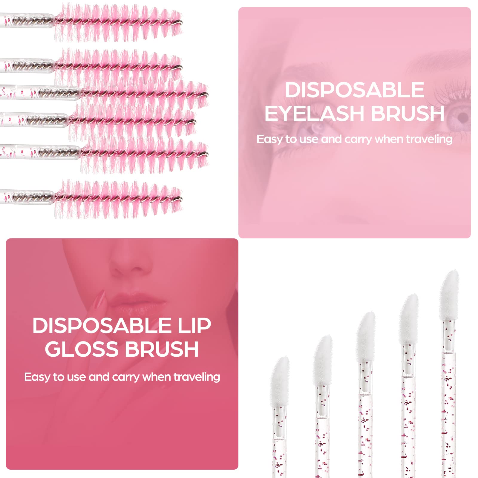 200 Disposable Lip Brush and Mascara Wand Spoolies Suitable for Lipstick and Eyelash Extensions and Eyebrow Brush (Type A)