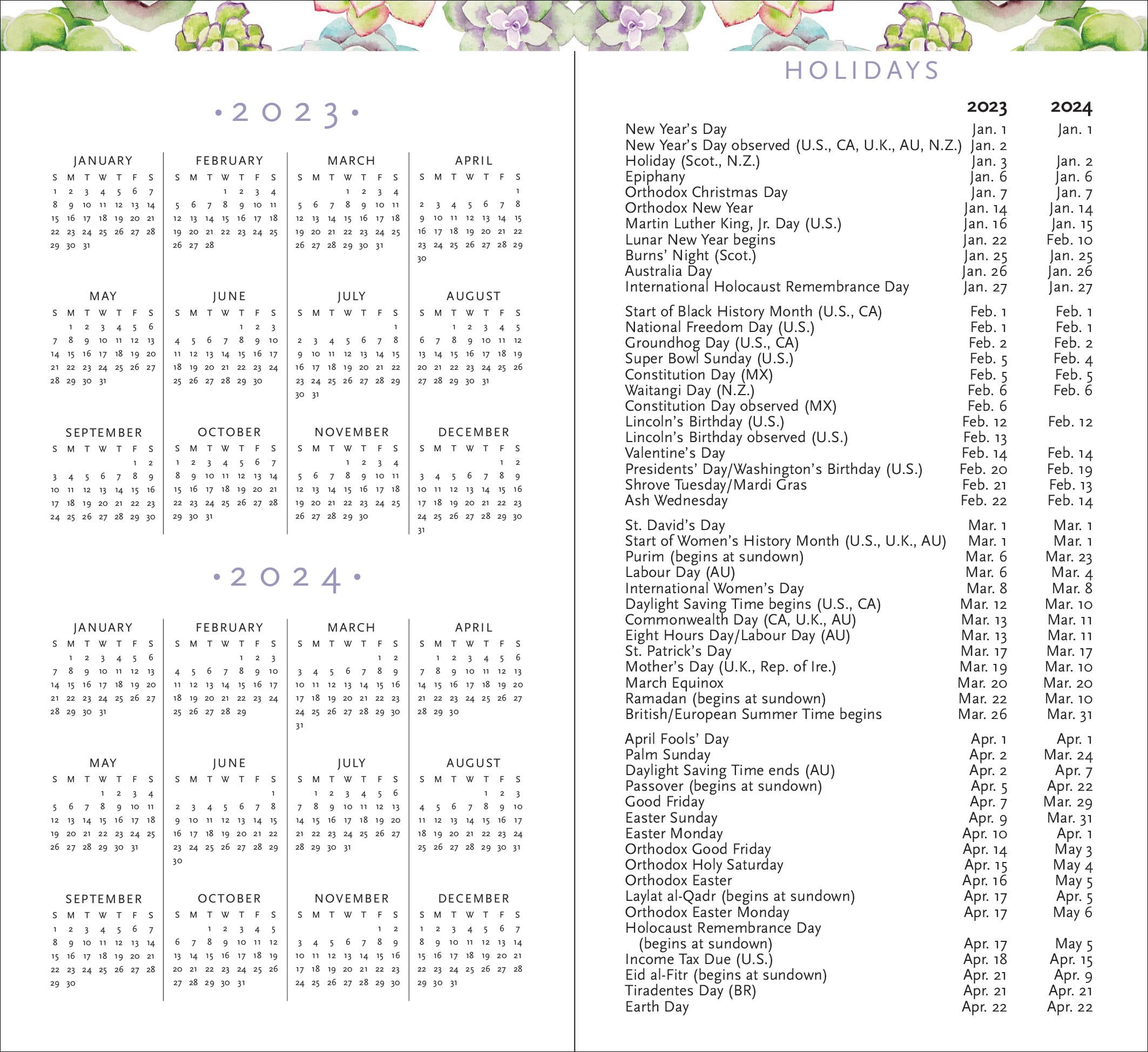 2023-24 Succulent Garden 2-Year Pocket Planner (24-Month Calendar)