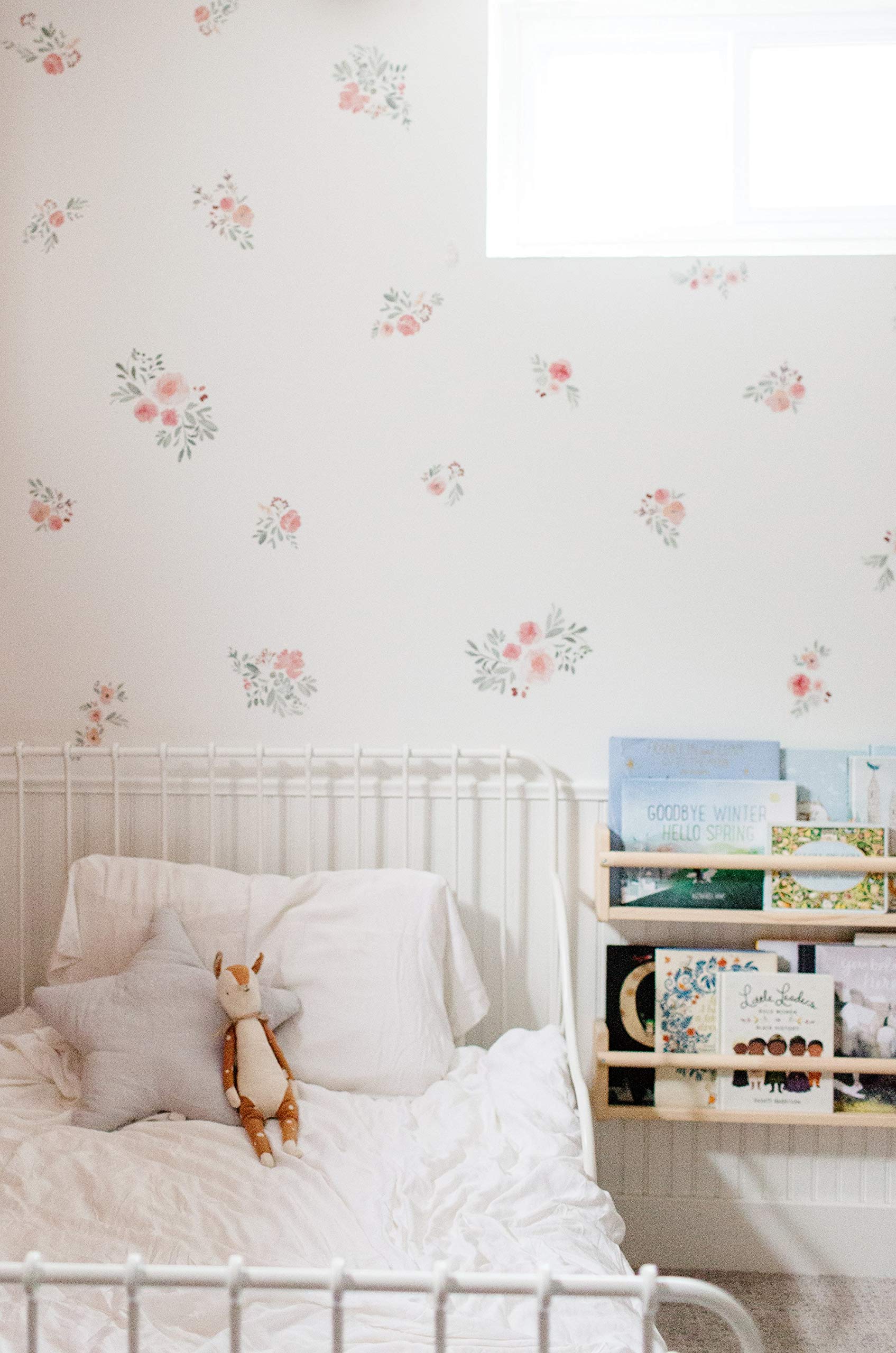Modern Maxwell Wall Art Decals for Girls Nursery, Bedroom, Living Room “Blush” Watercolor Floral Room Sticker 80 Pieces