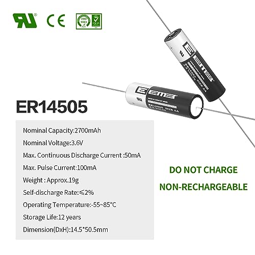 EEMB 100Pack ER14505 AA 3.6V Lithium Battery with AX Solder Tabs Li-SOCL₂ Non-Rechargeable Battery SB-AA11 LS14500 TL-5903 SL-360 S7-400 ER14500 for Chip Board/Sensor/Backup Power Supply/PLC Battery