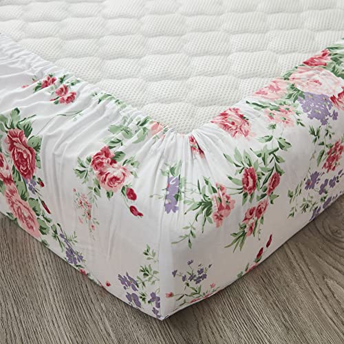 Brandream Pink Floral Crib Bedding Sets for Girls Farmhouse Chic Nursery Bedding Collection, 100% Cotton 3 Pieces