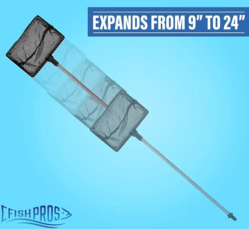 FISH PROS Fine Mesh Fish Tank Net with Long Handle – Aquarium Fish Net with Extendable 24-inch Long Handle – Fish Tank Aquarium Accessories