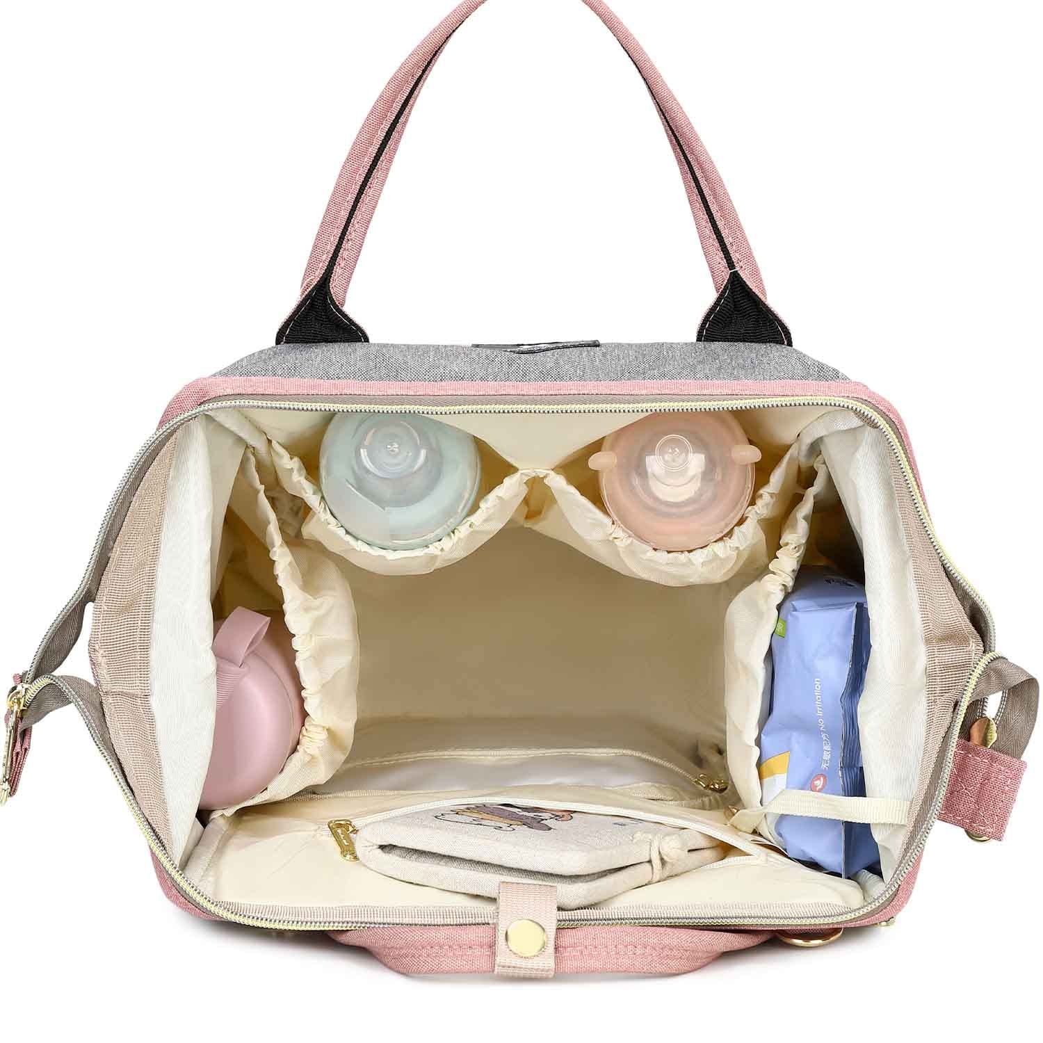 Dokoclub Diaper Bag Backpack, Multifunction Baby Bags, Large Capacity Nappy Changing Bags, Waterproof Travel Backpack,Stylish Durable, Hooks and Changepad, Pink Grey