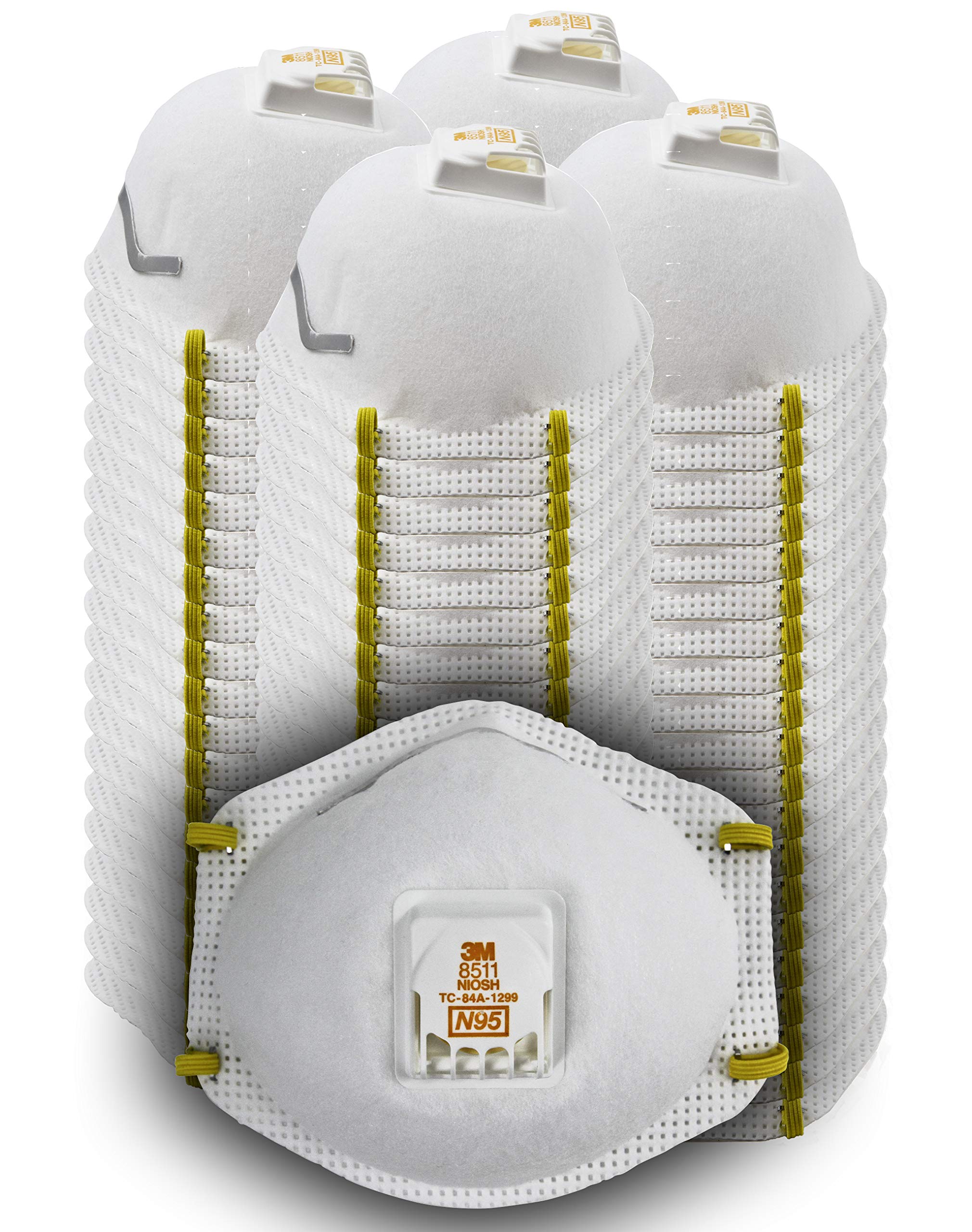 3M 8511 Particulate Disposable Respirator, N95, Pack of 80, Cool Comfort and Fewer Pressure Points with Dual Point Attachment for Grinding, Sanding, Sawing, Sweeping, Dust, Smoke