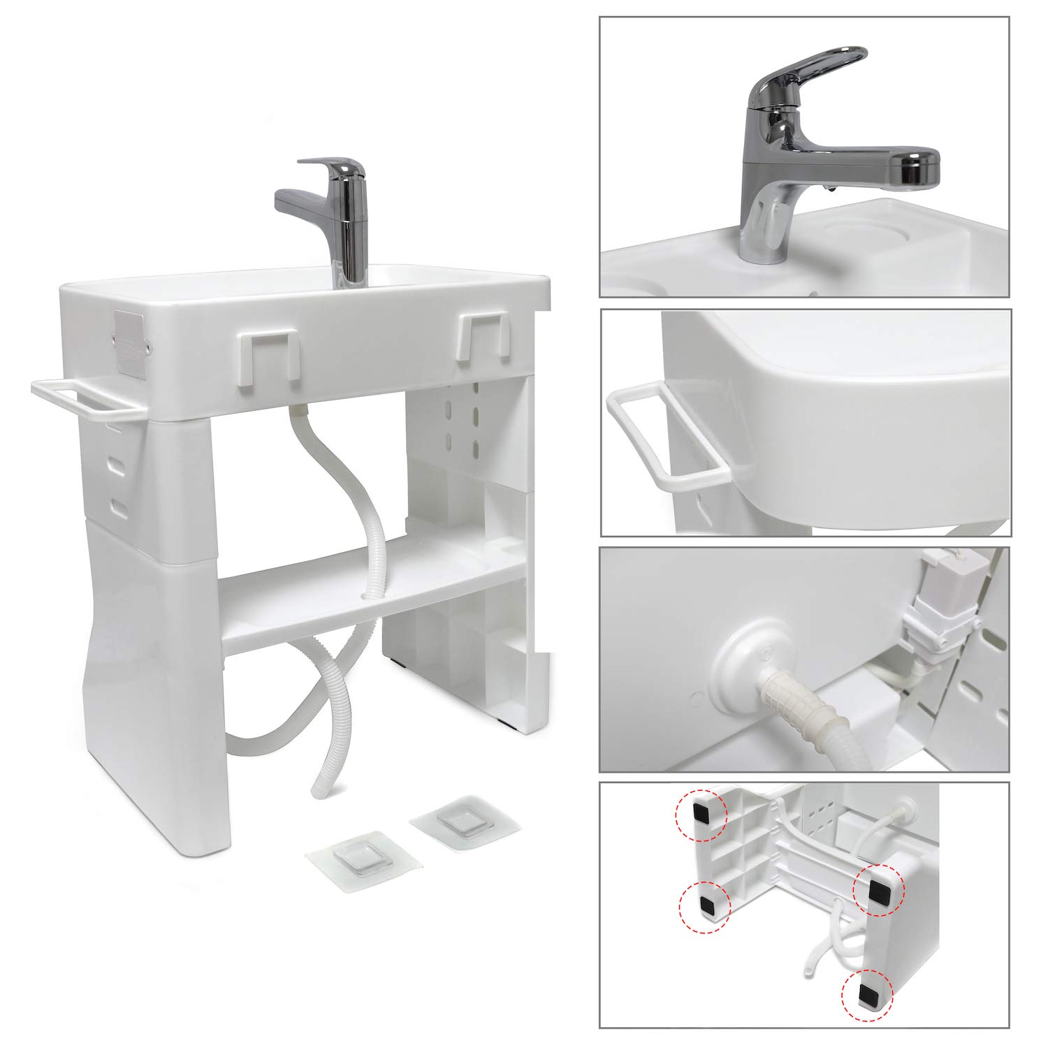 HTTMT- Washstand Self-Care Station Portable Wash Basin For Child Kids Baby Toddler KEarly Training Learning Plastic Washbasin Simulation Towel Shelf [P/N: ET-BABY007-WHITE]