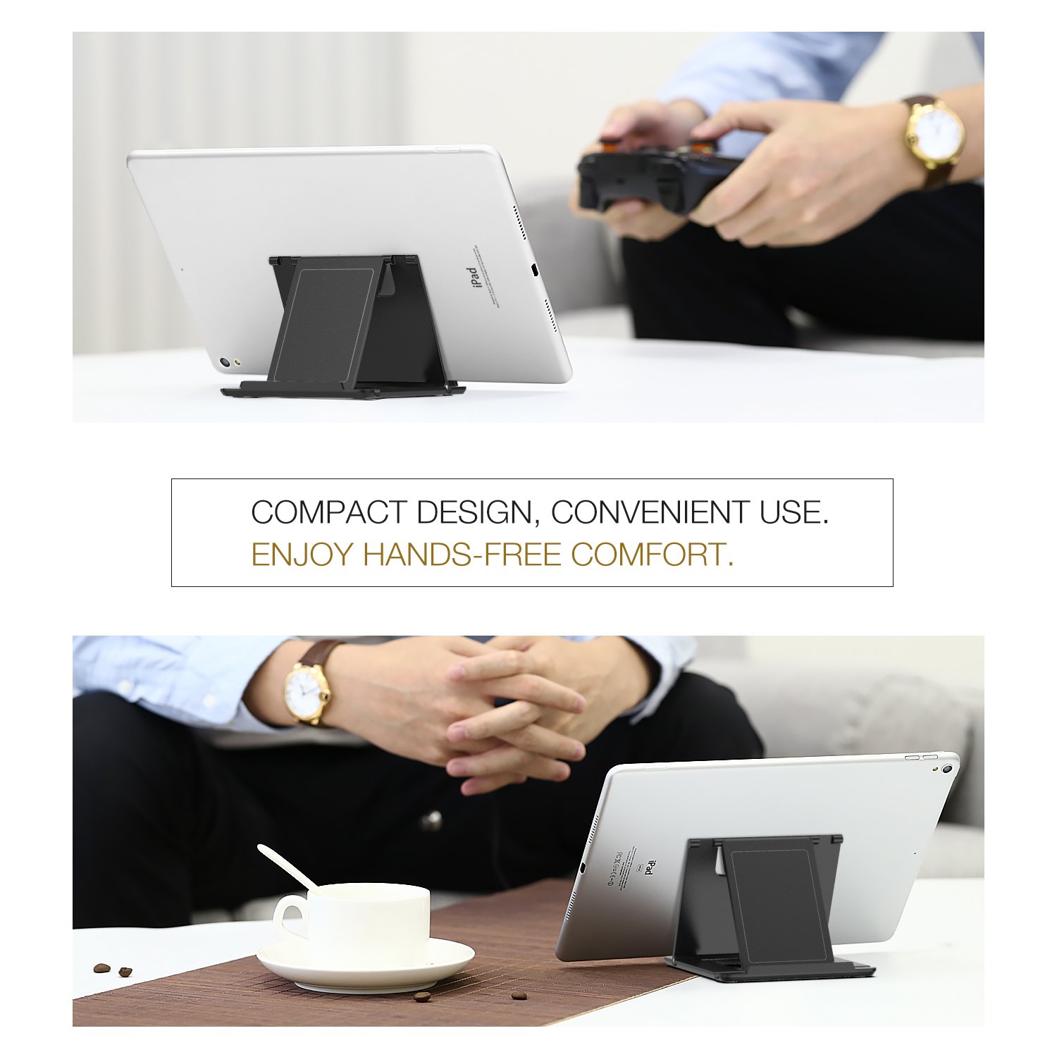 MoKo Phone/Tablet Stand, Foldable Desktop Holder Fit with iPhone 16/Pro/Pro Max/Plus, iPhone 15/Pro/Pro Max/Plus, iPhone 14/Pro/Pro Max/Plus, iPhone 13/Pro/Pro Max/Plus, Steam Deck, Black (Large)