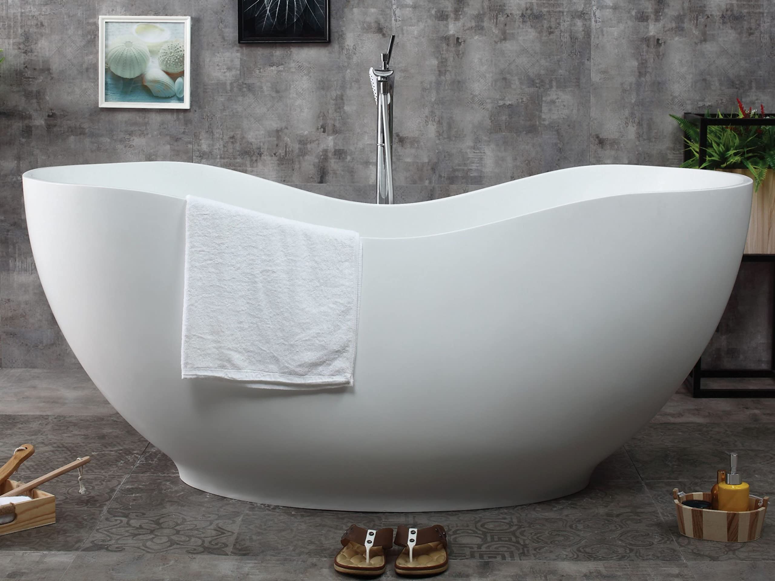 ALFI brand AB9949 66" White Solid Surface Smooth Resin Soaking Bathtub, 65.75" L x 31.5" W x 28.5" H